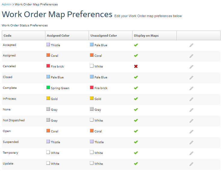 Work Order Statuses and Types can both be reviewed withinthe Admin ...